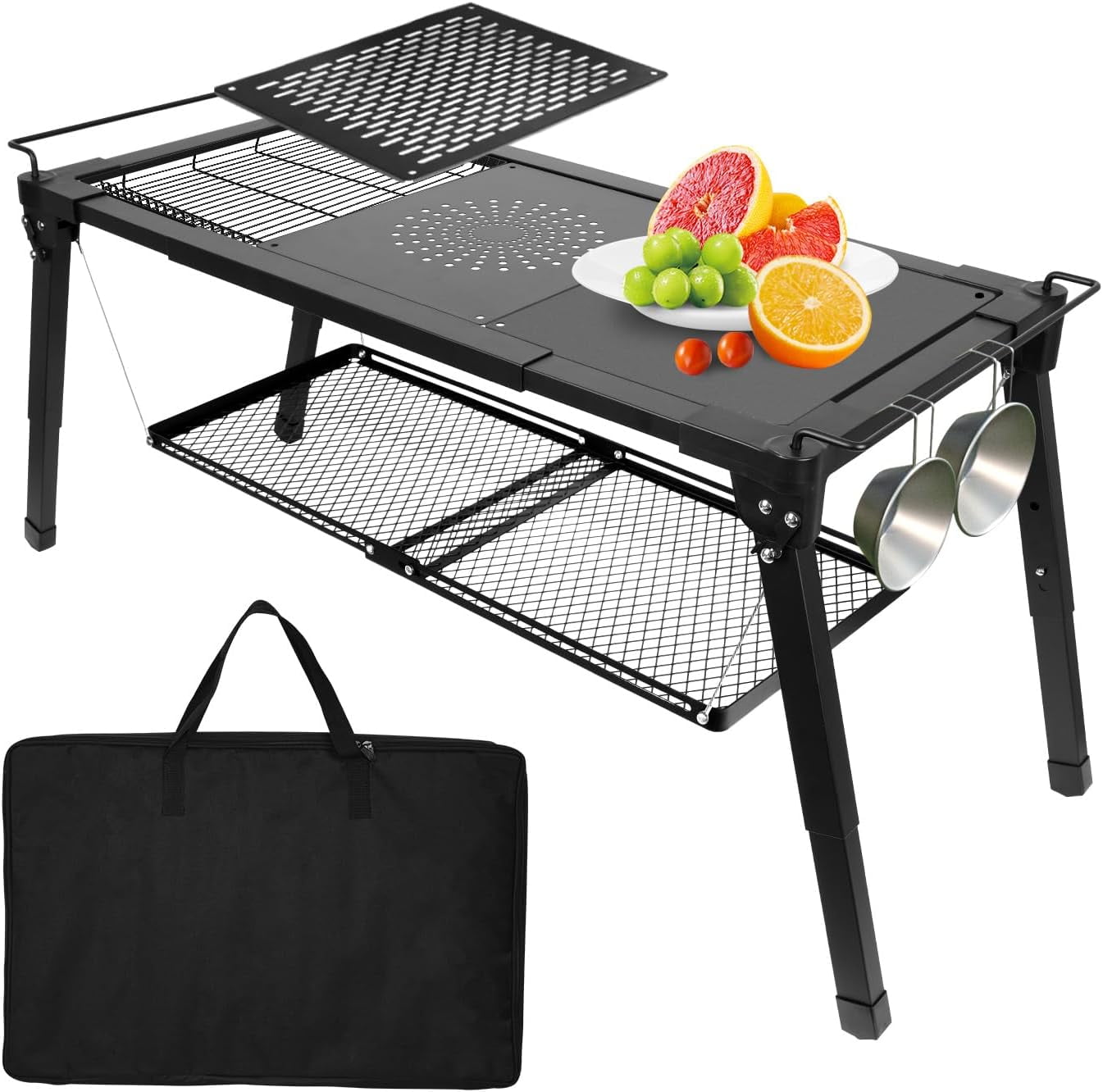 Camping Side Table for Outside with Floating Shelf and Dish Drying Rack ...