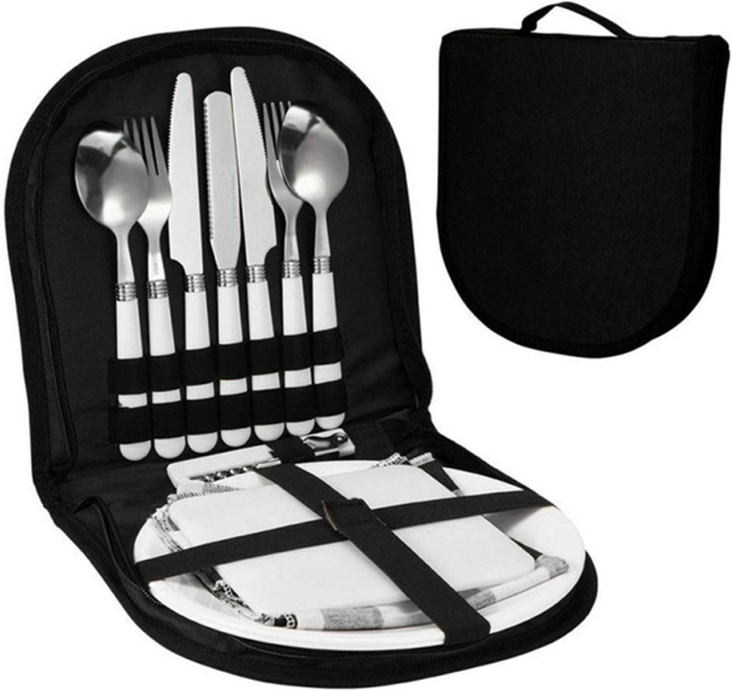 Camping Silverware And Picnic Plates Set For 4, Reusable Durable ...