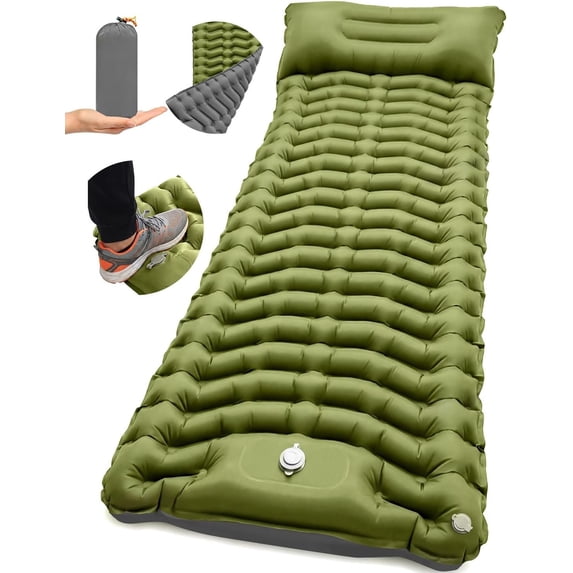 Camping Sleeping Pad, Inflatable Camping Mattress Pad with -in Pillow ...