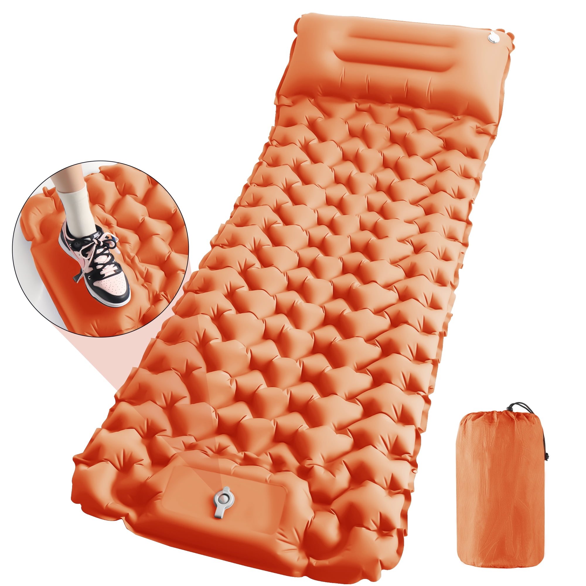 Camping Sleeping Pad, Ultralight Camping Mat with Pillow Built-in Foot ...