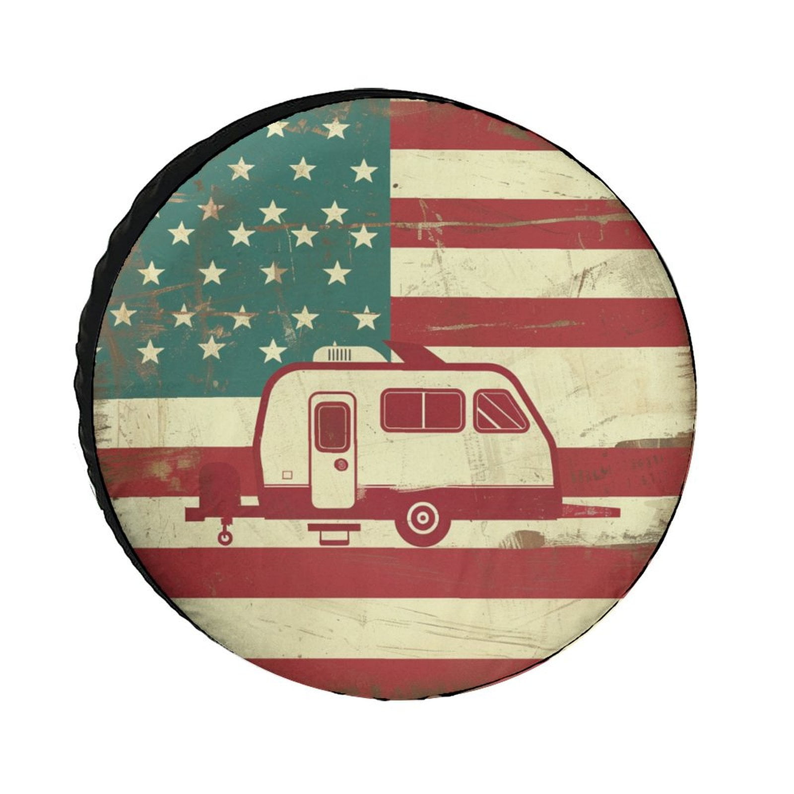 Camping Spare Tire Cover 12 Inch Vintage American Flag with Camper ...