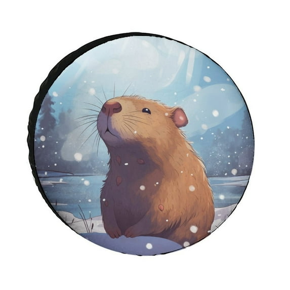 Camping Spare Tire Cover 12inch Capybara Snowing Winter Weatherproof ...