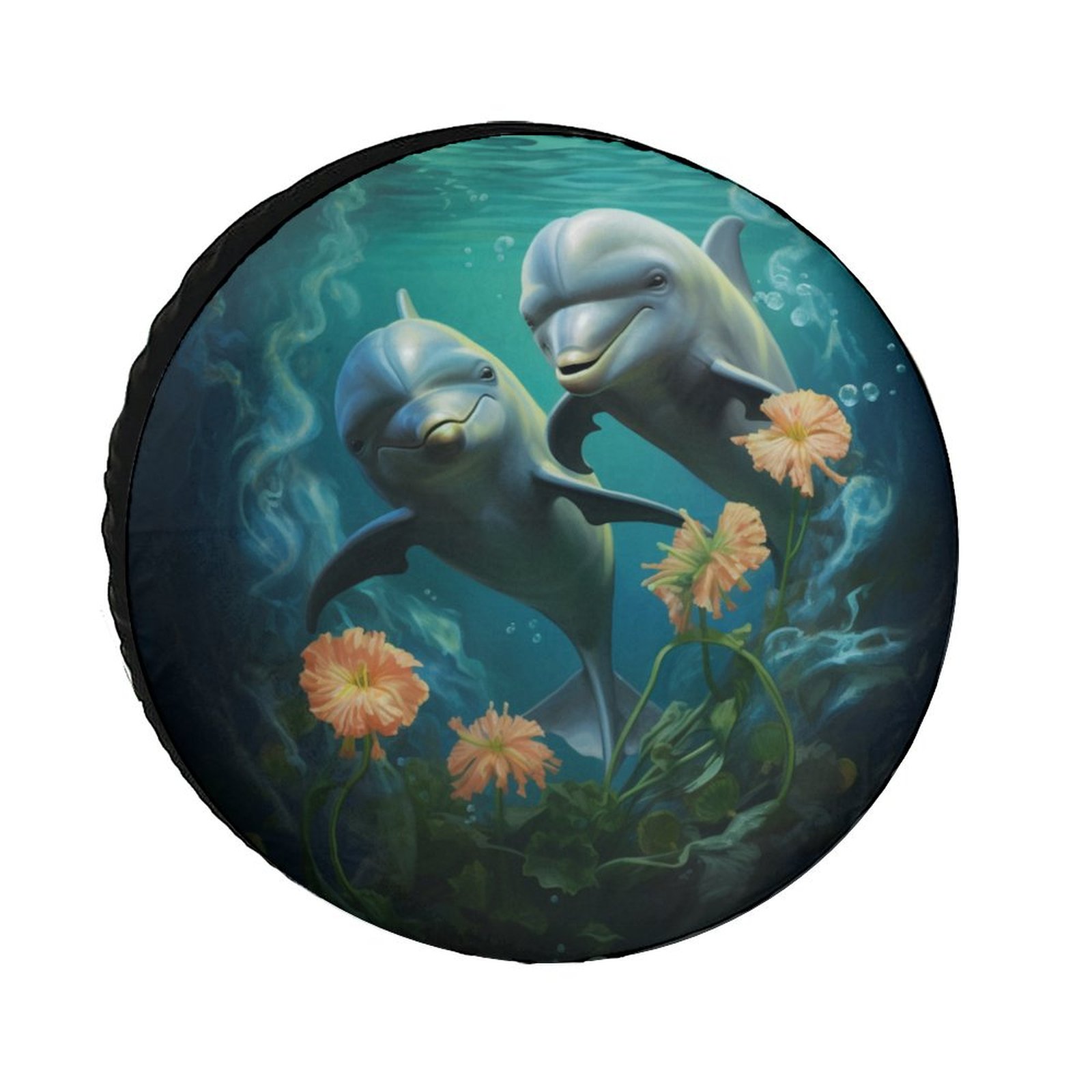 Camping Spare Tire Cover 12inch Two Dolphins With Plants Under An Ocean ...