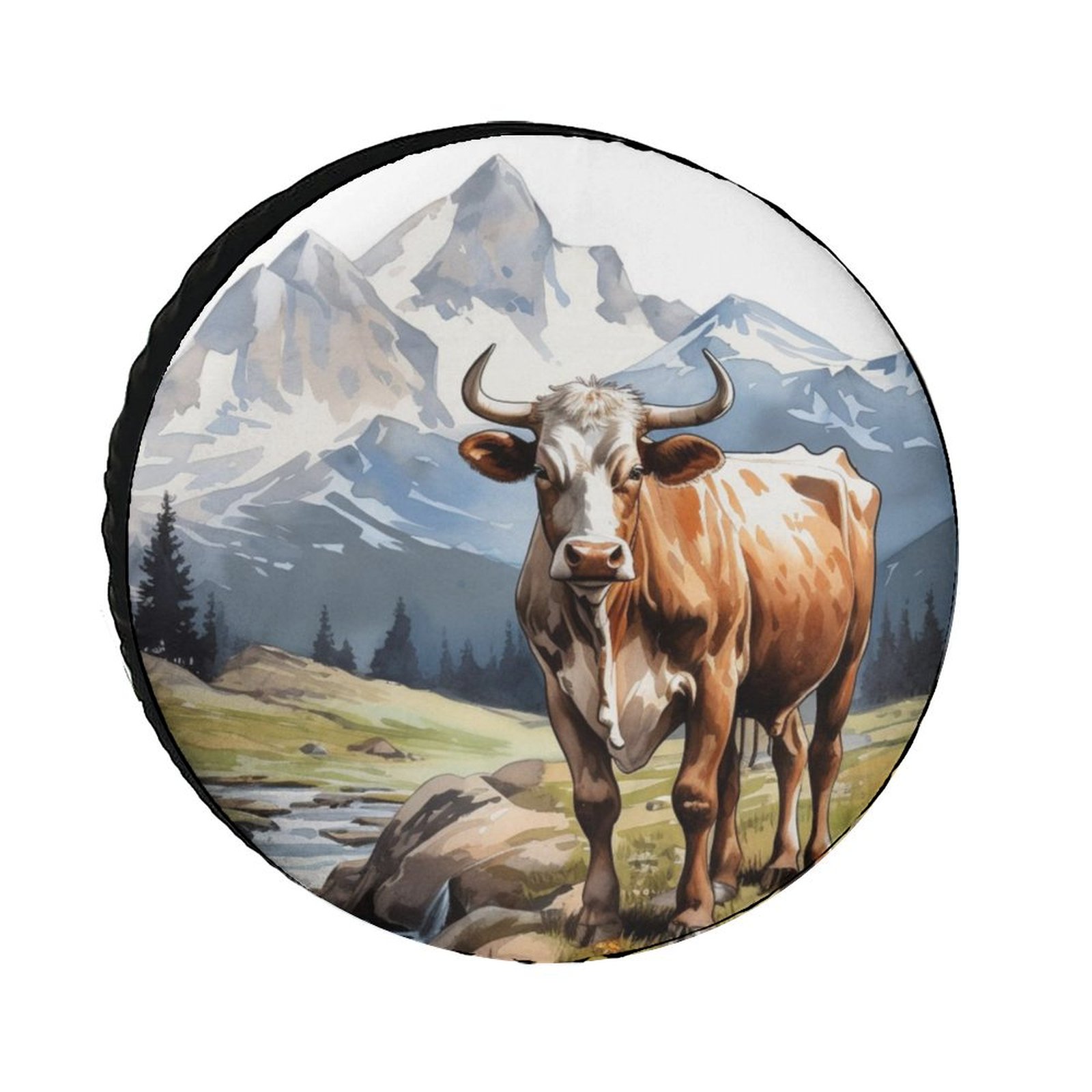 Camping Spare Tire Cover 13inch Cow On A Pasture With Mountains Wheel ...