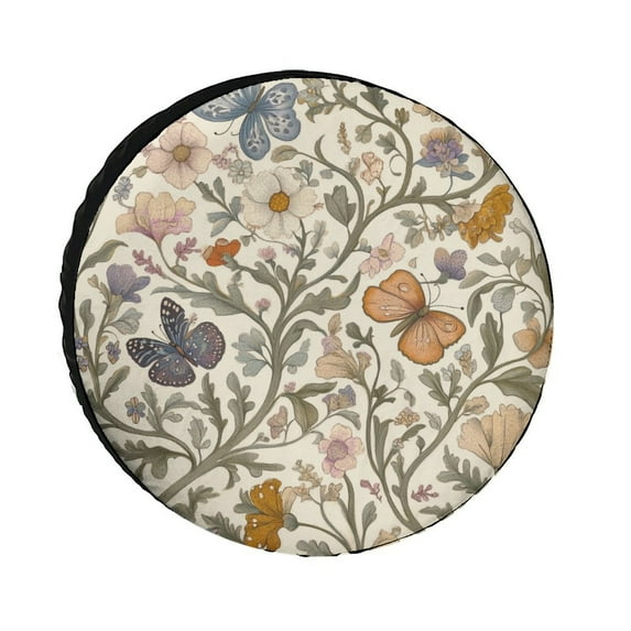 Camping Spare Tire Cover 13inch Herbs Wildflowers And Butterflies Wheel ...