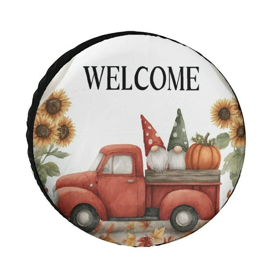 Camping Spare Tire Cover 13inch Red Truck with Pumpkins And Gnomes ...