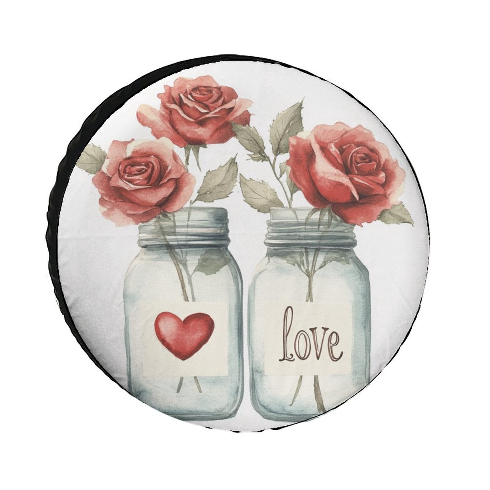 Camping Spare Tire Cover 13inch Valentine's Day Rose Flower Mason Jar ...