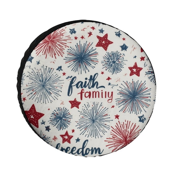 Camping Spare Tire Cover 14in Red Blue Stars Firework Faith Family ...