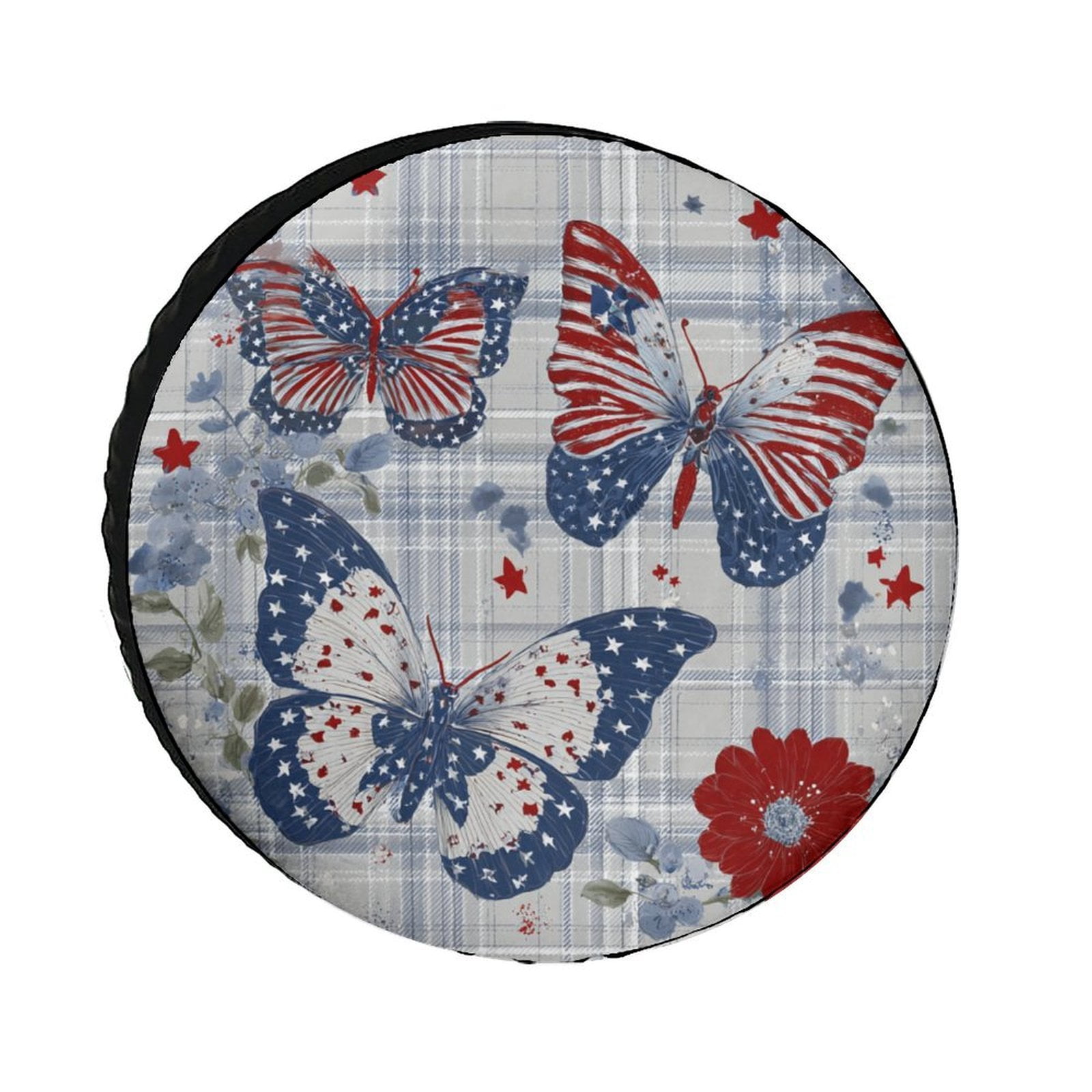 Camping Spare Tire Cover 14inch Green Leaves Butterfly Plaid ...