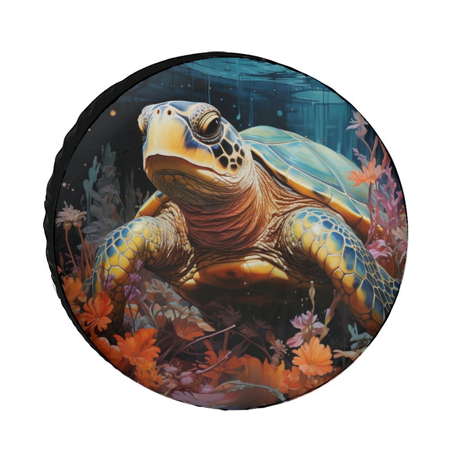 Camping Spare Tire Cover 14inch Oil Painting of A Sea Turtle with Coral ...