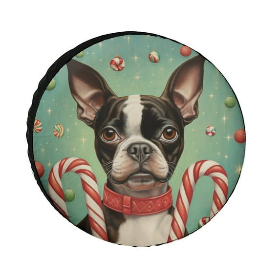 Camping Spare Tire Cover 15inch Boston Terrier With Candy Canes ...