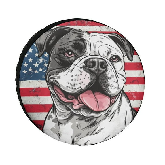 Camping Spare Tire Cover 15inch Cartoon American Bulldog Weatherproof ...
