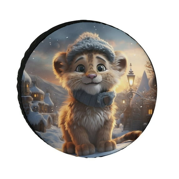 Camping Spare Tire Cover 15inch Cartoon Lion Christmas Snow Winter (3 ...