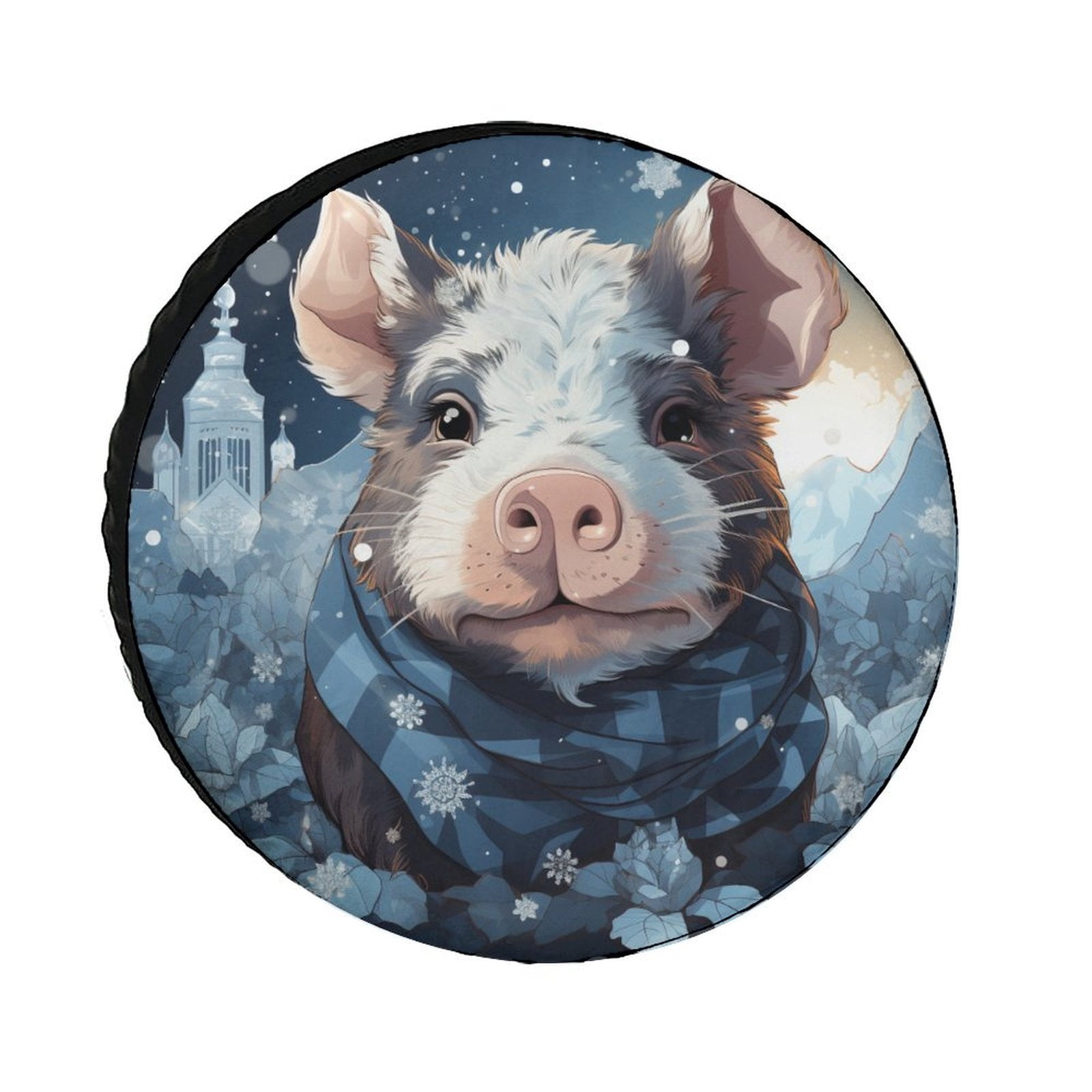Camping Spare Tire Cover 15inch Cartoon Pet Pig Snowflakes Winter ...