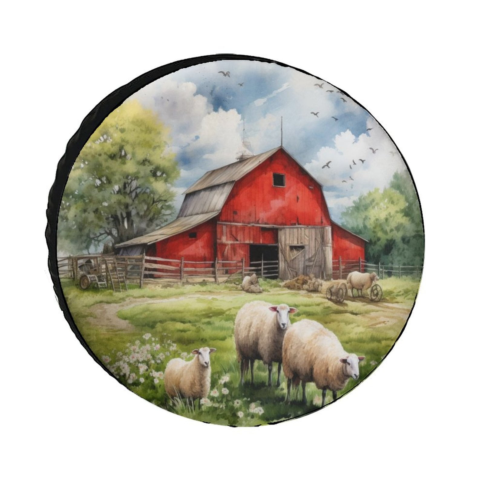 Camping Spare Tire Cover 15inch Red Barn With Sheep Protectors ...