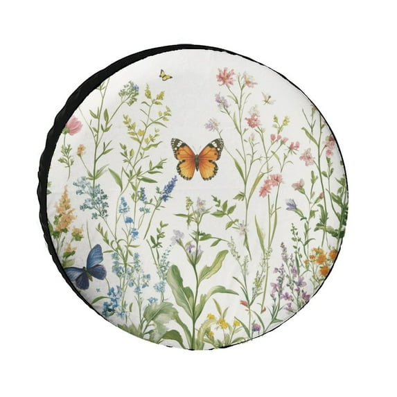Camping Spare Tire Cover 15inch Sage Green Wild Flower Plant Polyester ...