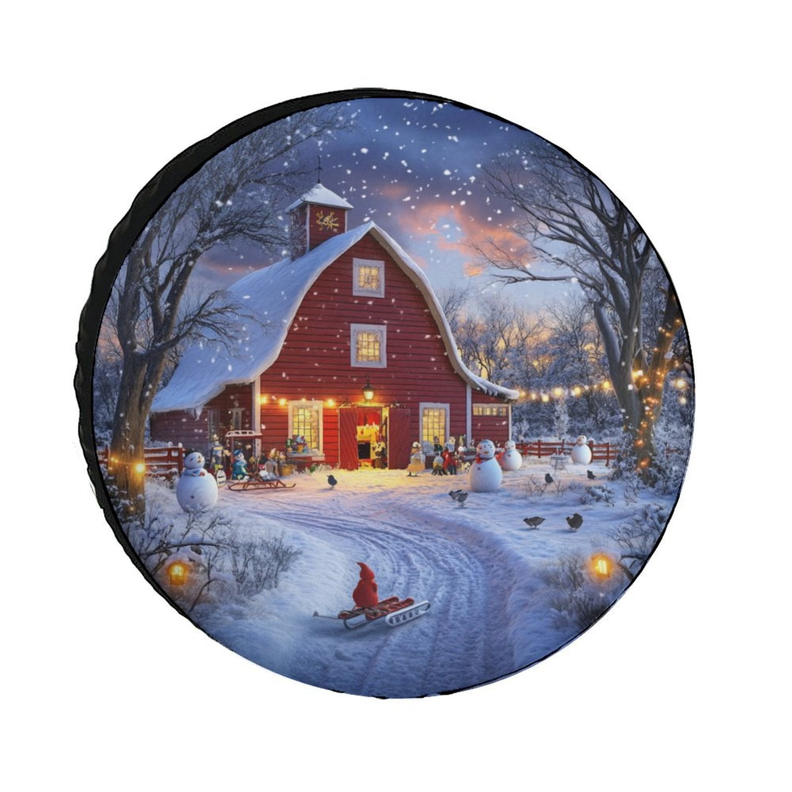 Camping Spare Tire Cover 15inch Winter Red Barn Winter Frolic Wheel ...