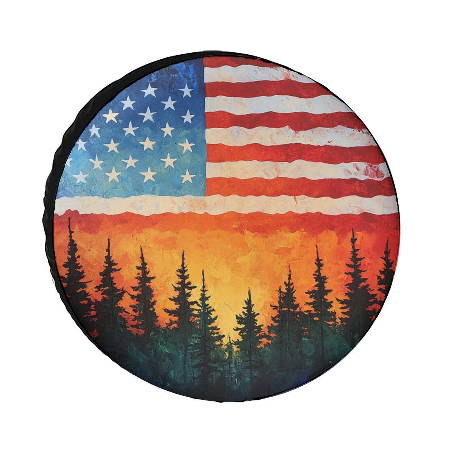 Camping Spare Tire Cover American Flag Sunset with Pine Trees Wheel ...