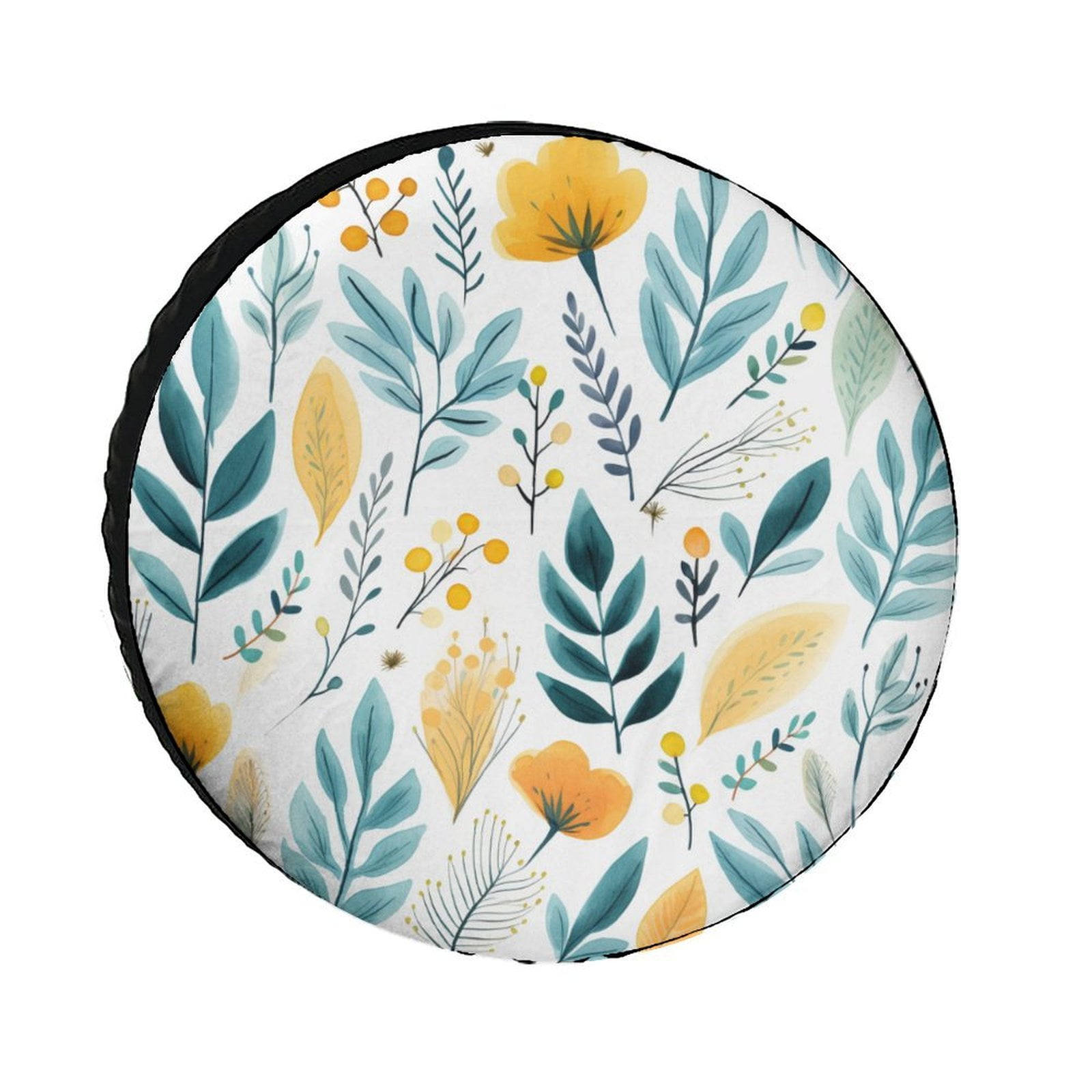 Camping Spare Tire Cover Blue Watercolor Flower Leaves Wheel Tire ...