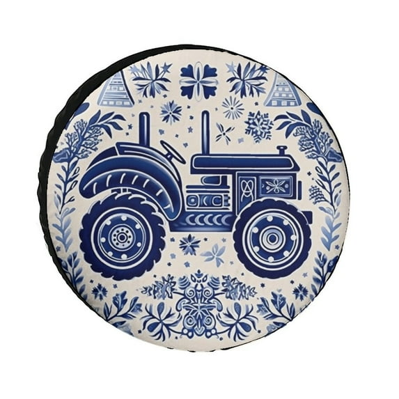 Camping Spare Tire Cover Cartoon Christmas Blue Tractor Pattern ...