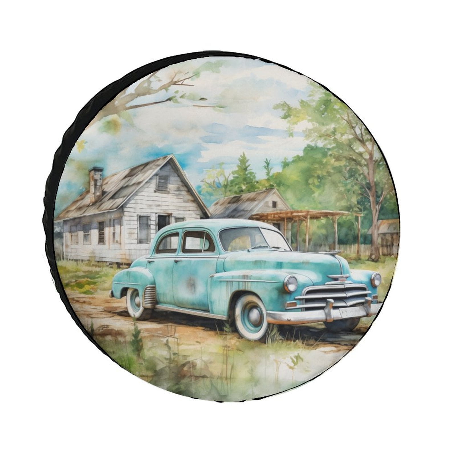 Camping Spare Tire Cover Farmhouse Christmas Vintage Blue Truck Wheel ...