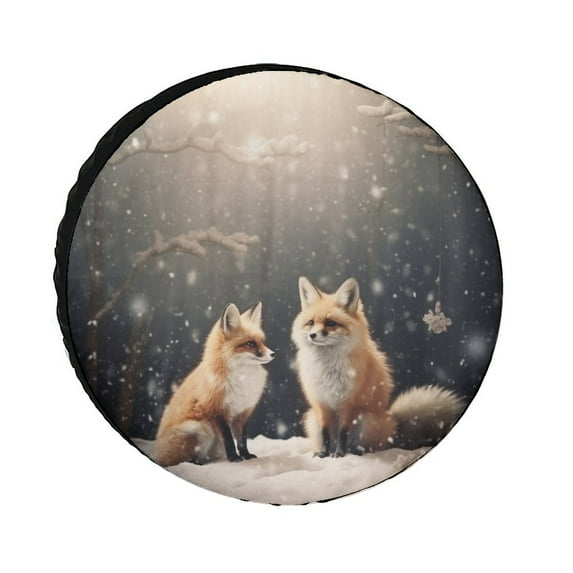 Camping Spare Tire Cover Fox Friends with Snowflakes Weatherproof ...