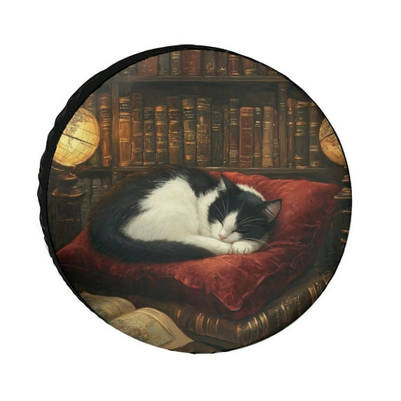 Camping Spare Tire Cover Funny Cartoon Bookshelf Sleeping Cat ...