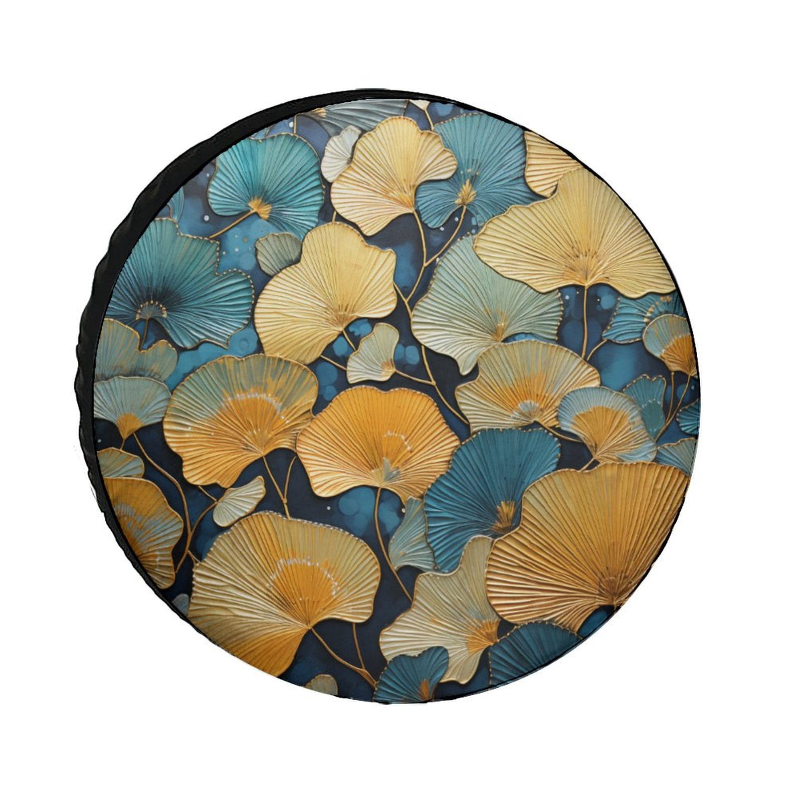 Camping Spare Tire Cover Ginkgo Leaf in The Style of Gold And Cyan ...