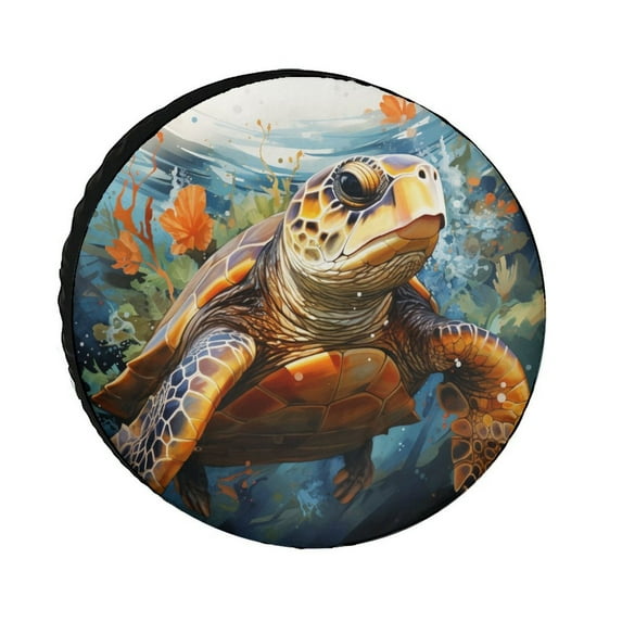 Camping Spare Tire Cover Oil Painting of A Sea Turtle with Coral And ...