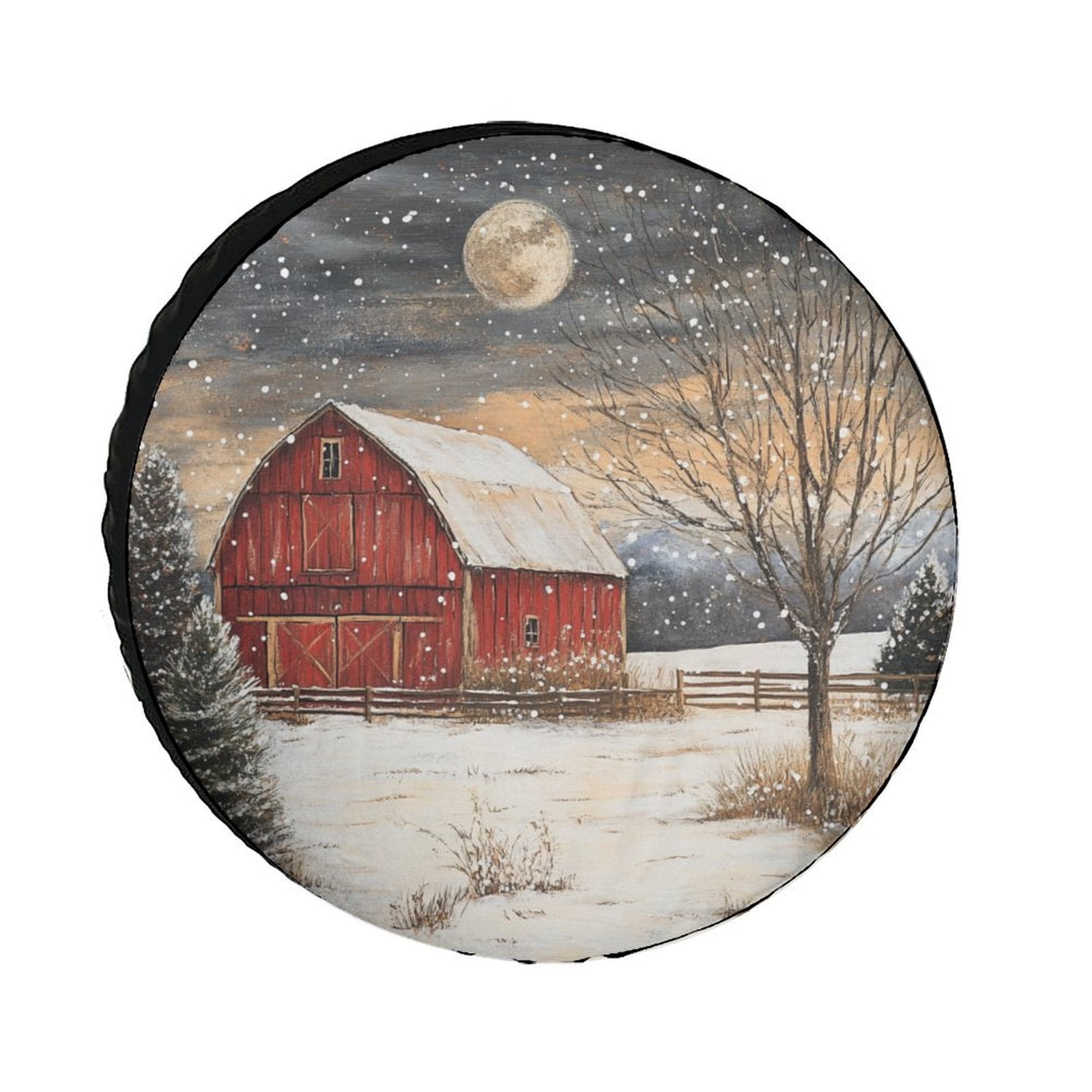 Camping Spare Tire Cover Red Barn in A Winter Snow Scene Weatherproof ...