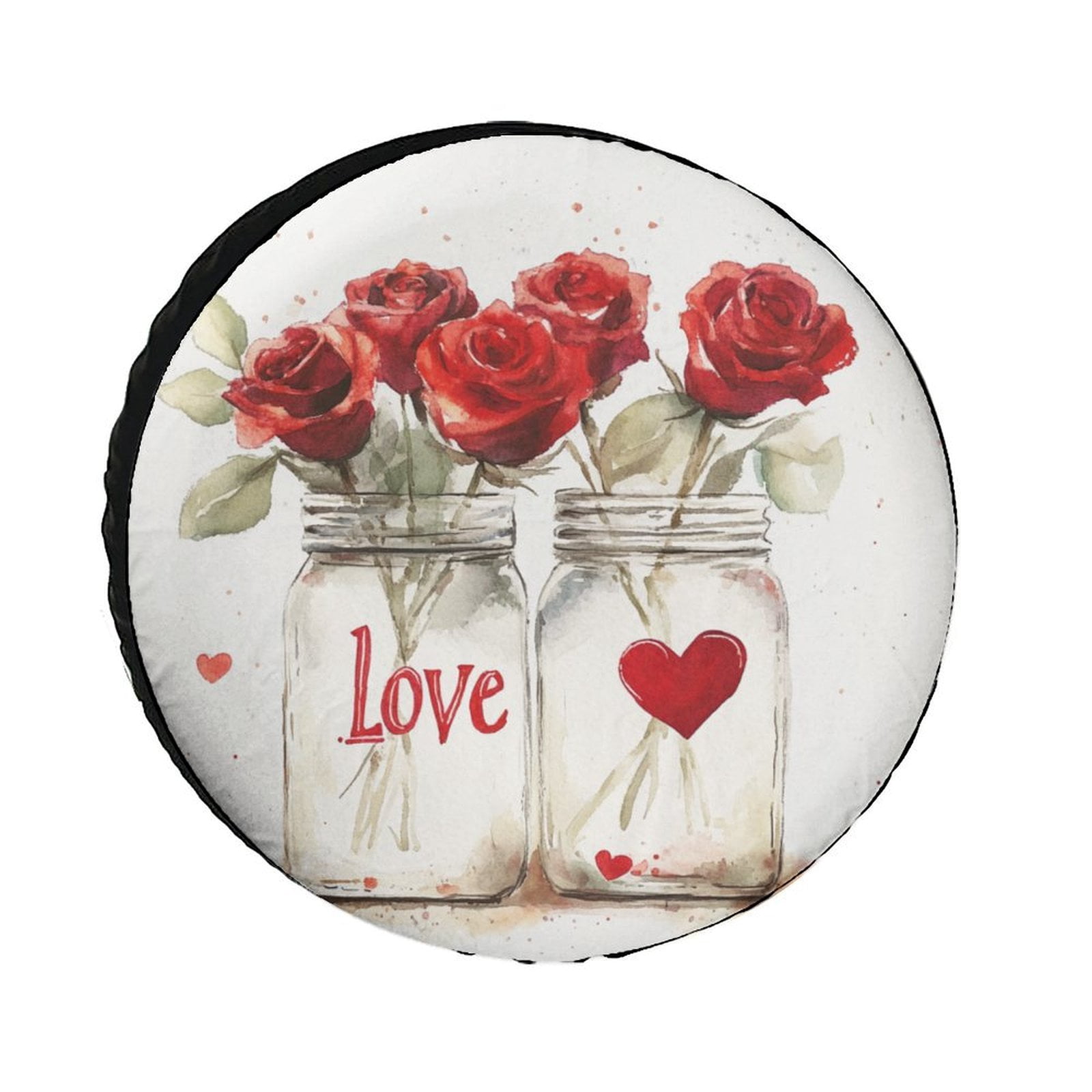 Camping Spare Tire Cover Valentine's Day Rose Flower Mason Jar Wheel ...