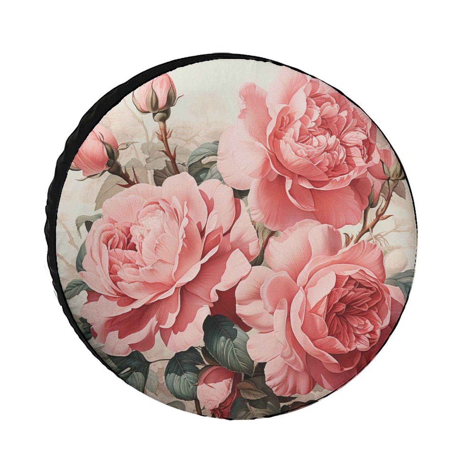 Camping Spare Tire Cover Vintage French Floral Pink Roses Polyester ...