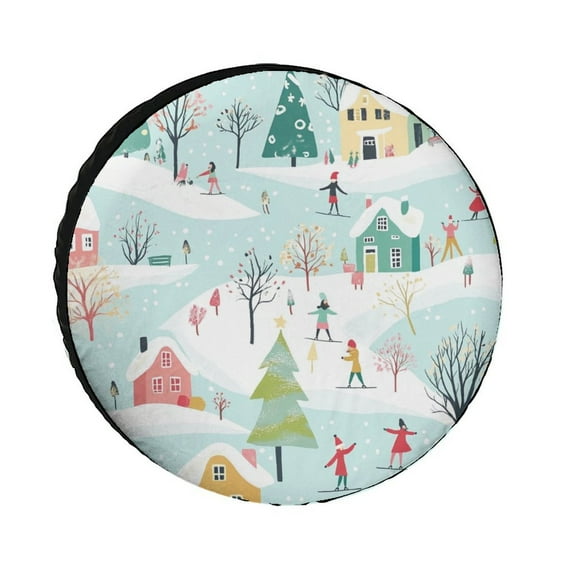 Camping Spare Tire Cover Whimsical Christmas Snowy Town Wheel Tire ...