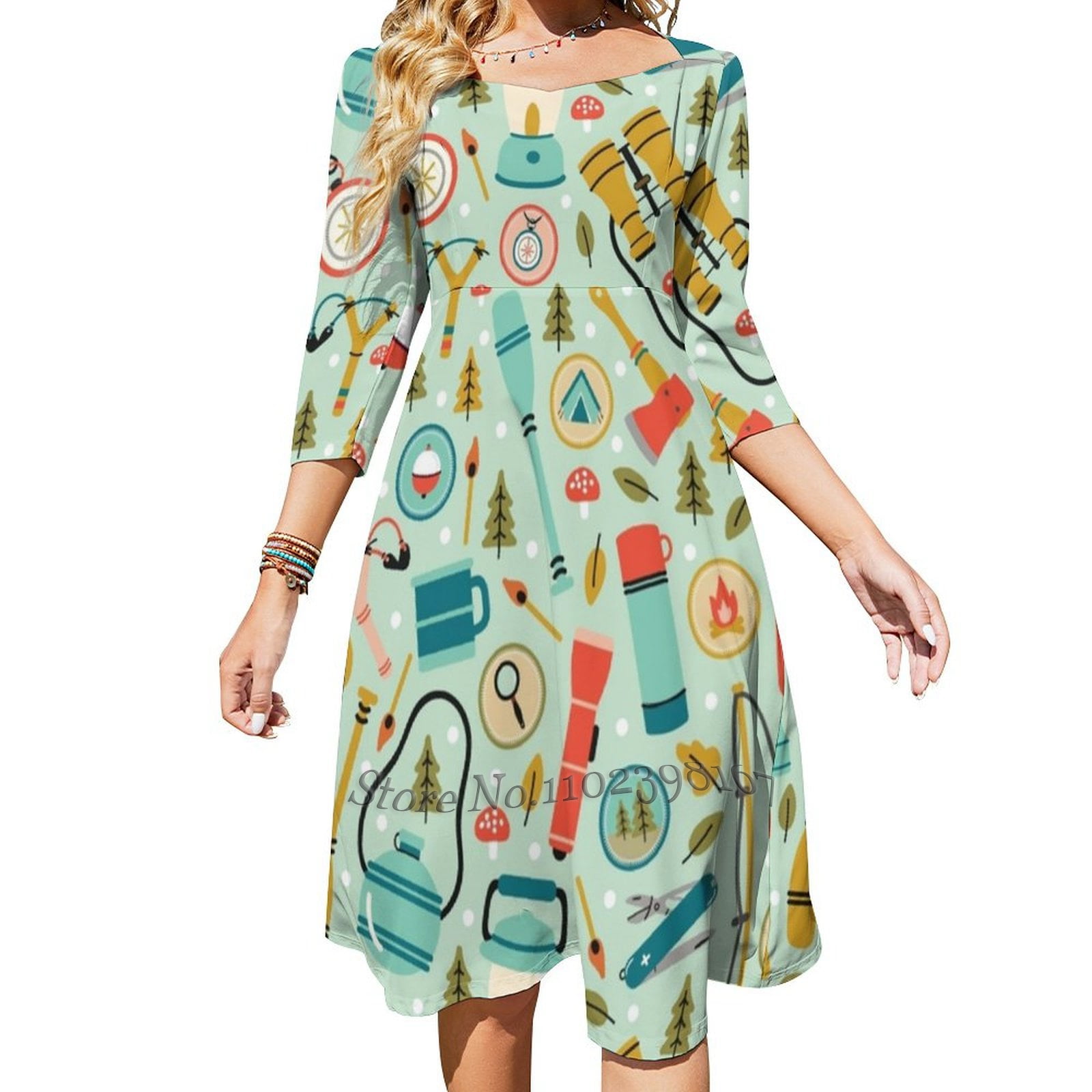 Camping Square Neck Dress New Plus Size Elegant Women Waist Tight Dress ...