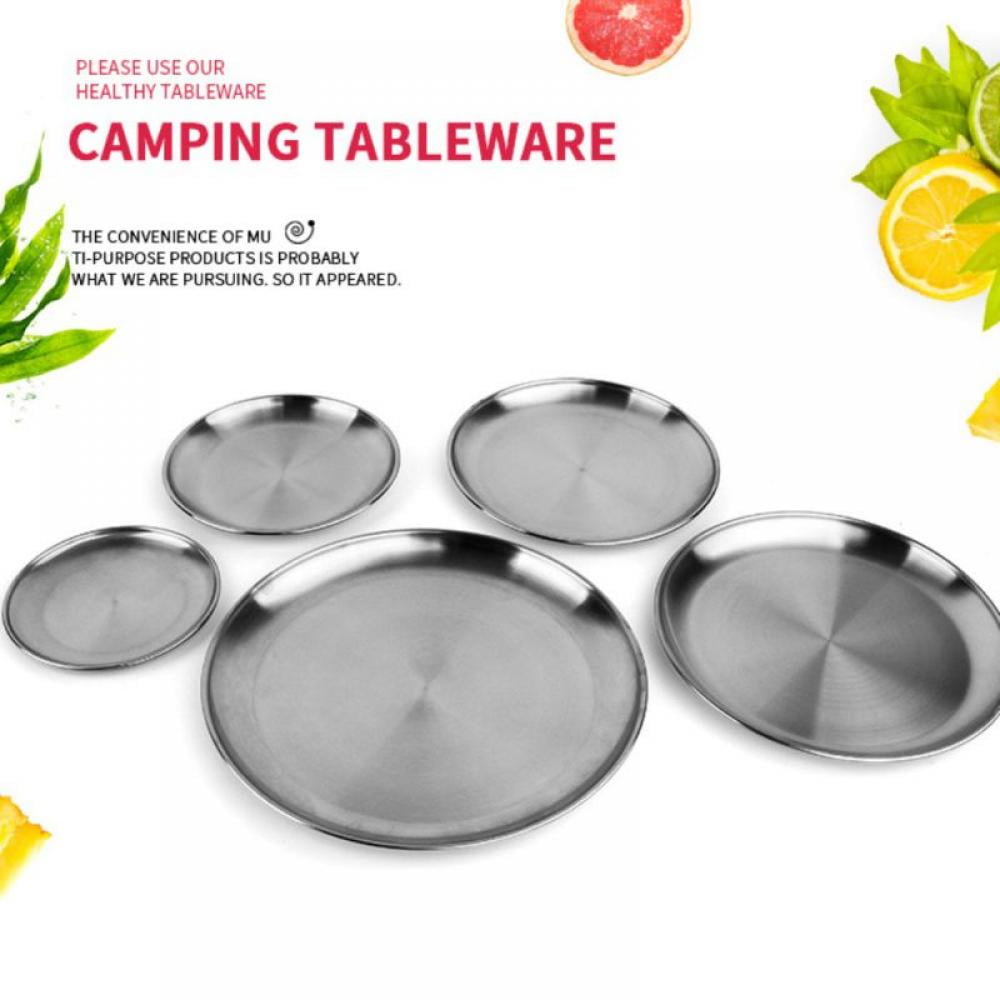 Camping Stainless Steel Tableware Dinner Plate Food Container Holder ...