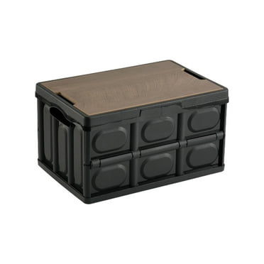 42L Collapsible Storage Container with Wood Lid, Stackable Storage ...