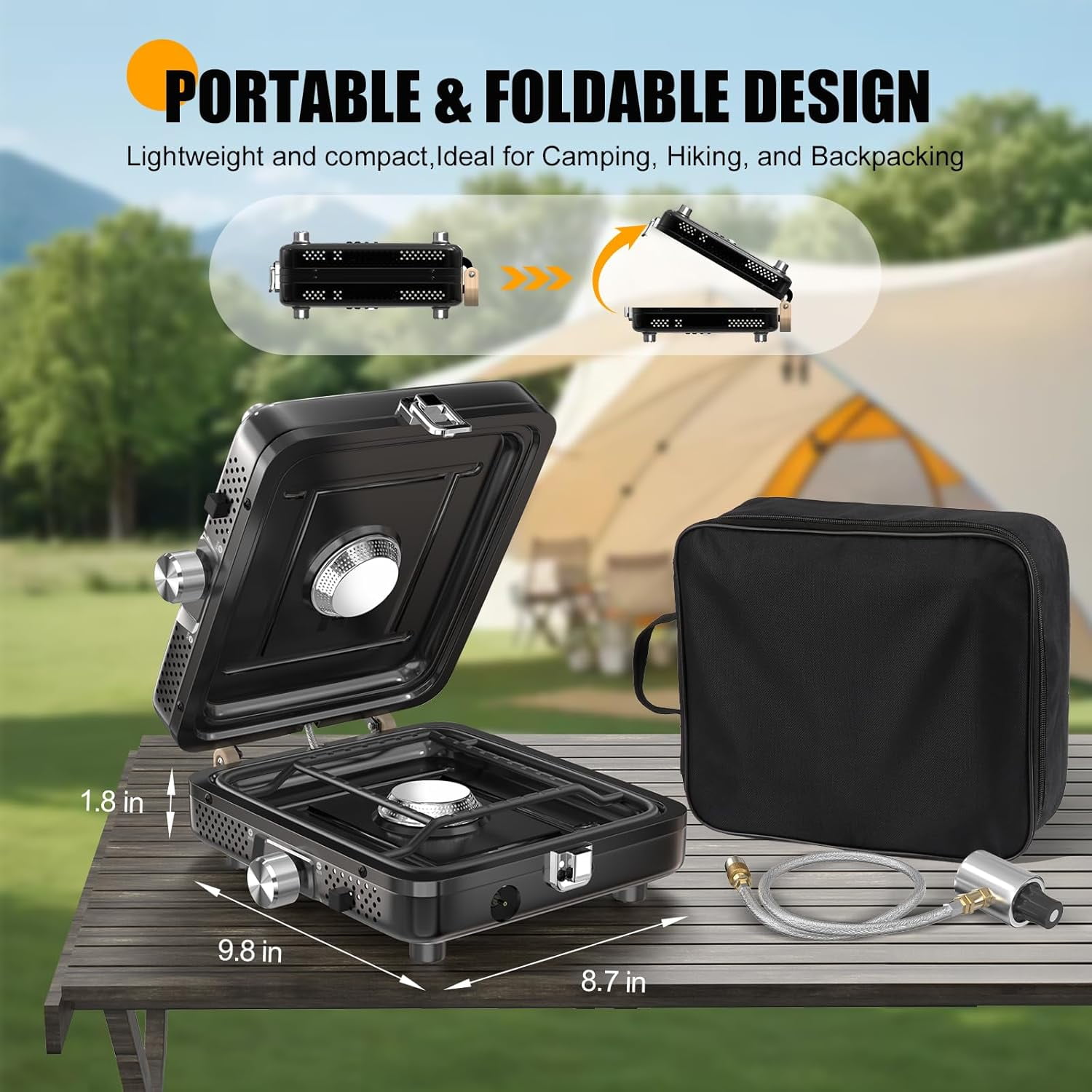 Camping Stove - 2-Burner Propane Camp Stove with Push-Button Ignition ...