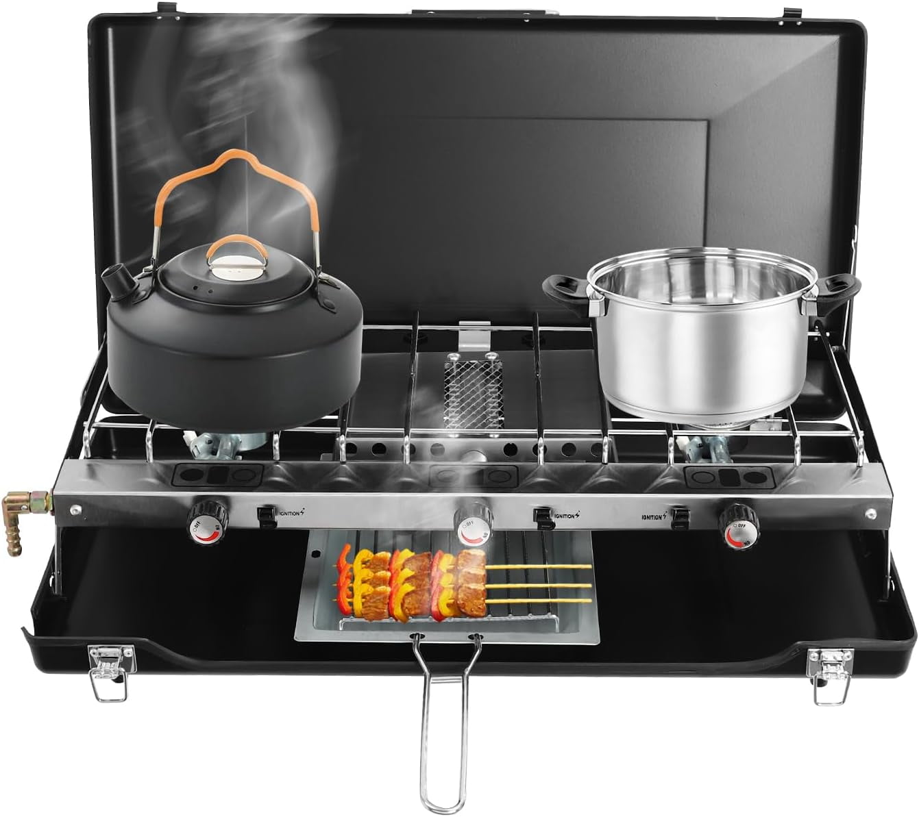 Camping Stove 3 Burner Propane Butane Gas Stove with Removable Grid and ...