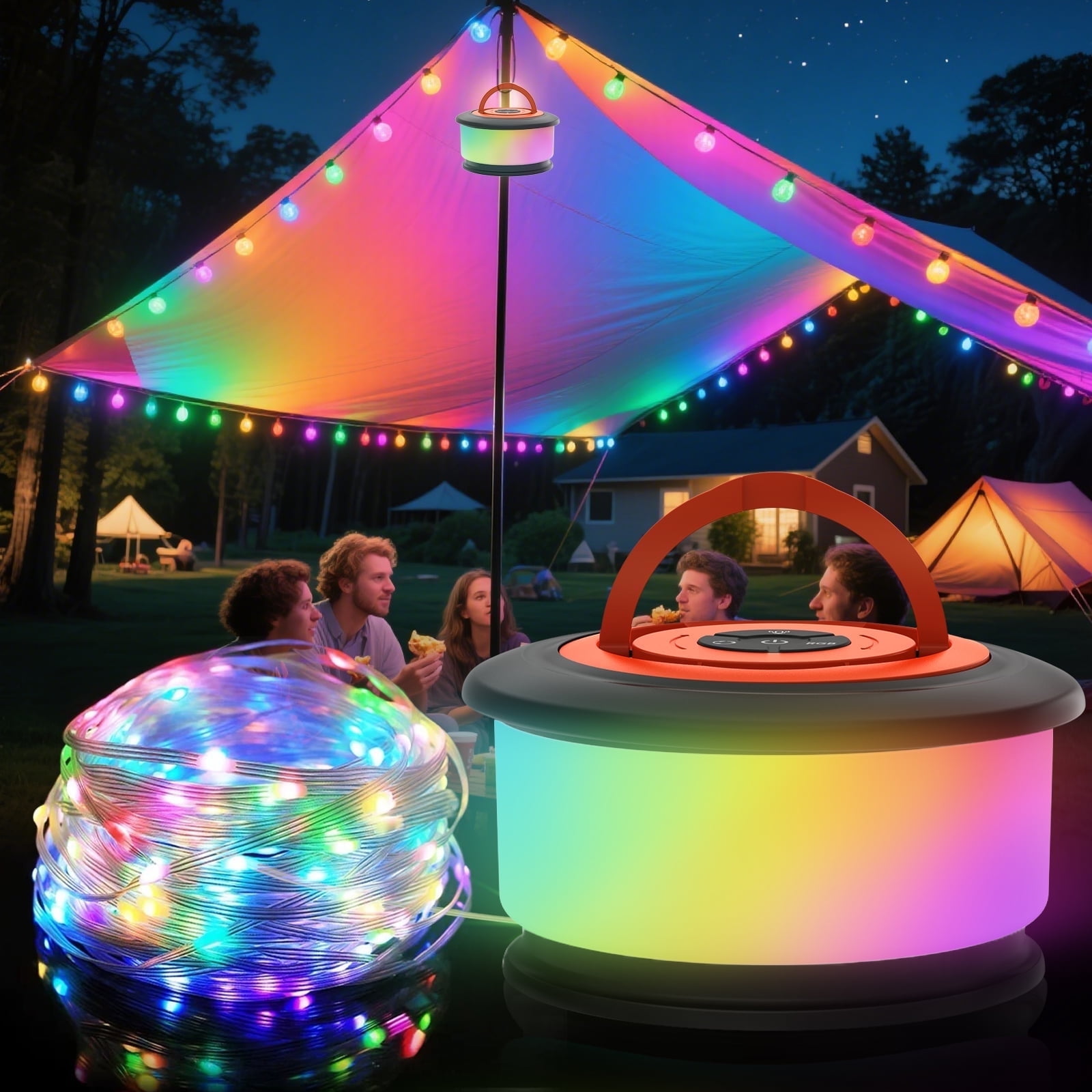 KOBAIBAN Camping Lights Rechargeable, 32.8FT String Lights, RGB with 19 ...