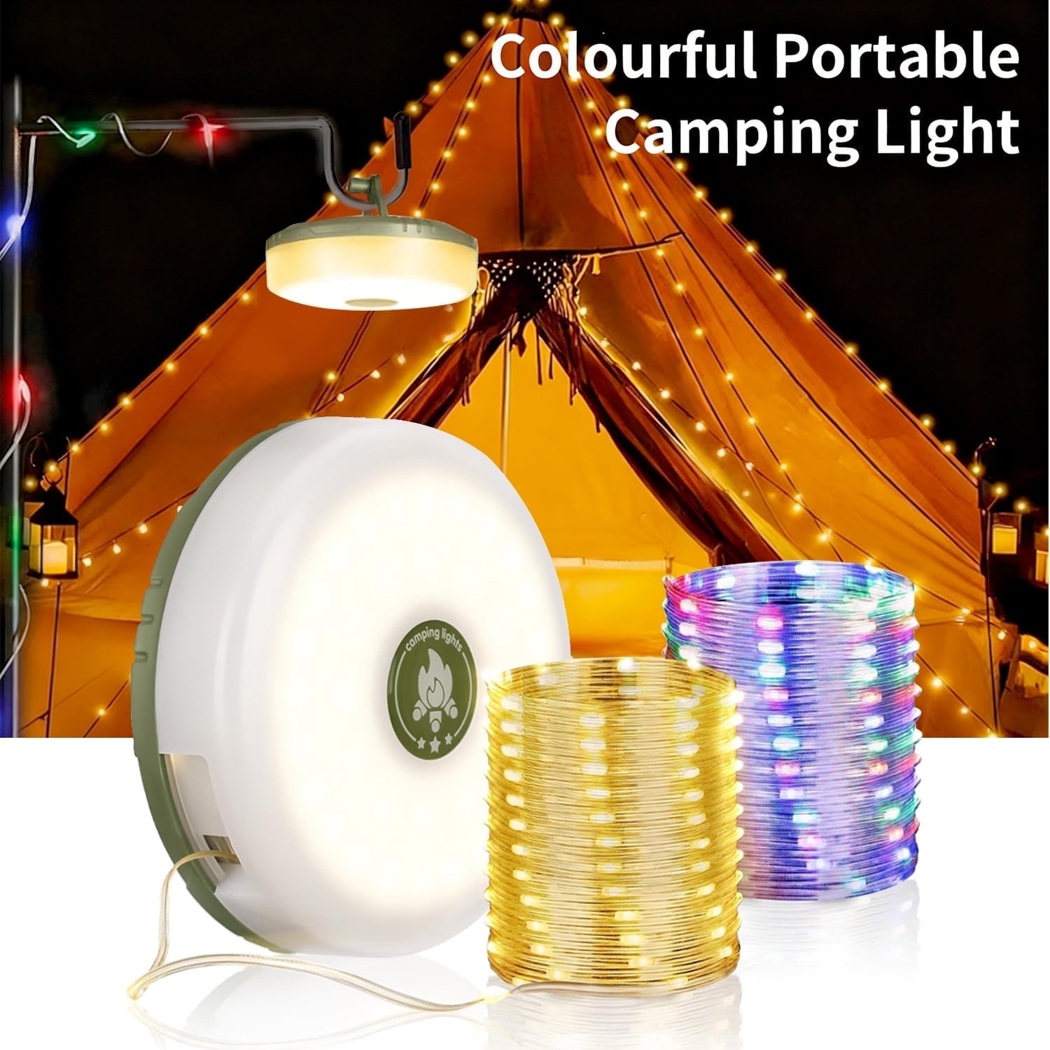 Emlimny Camping String Lights, 4 in 1 Quick Storage 32.8FT Rechargeable ...