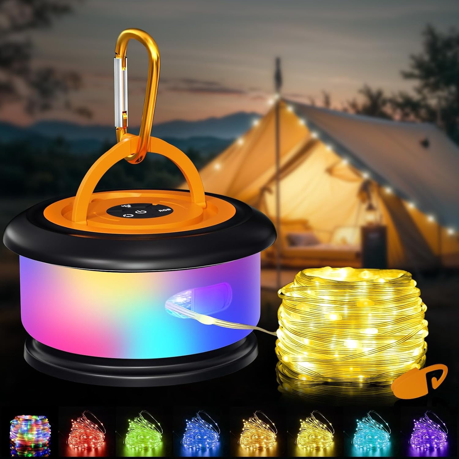 Solvanta Camping String Lights, 32.8ft RGB LED Fairy Lights ...