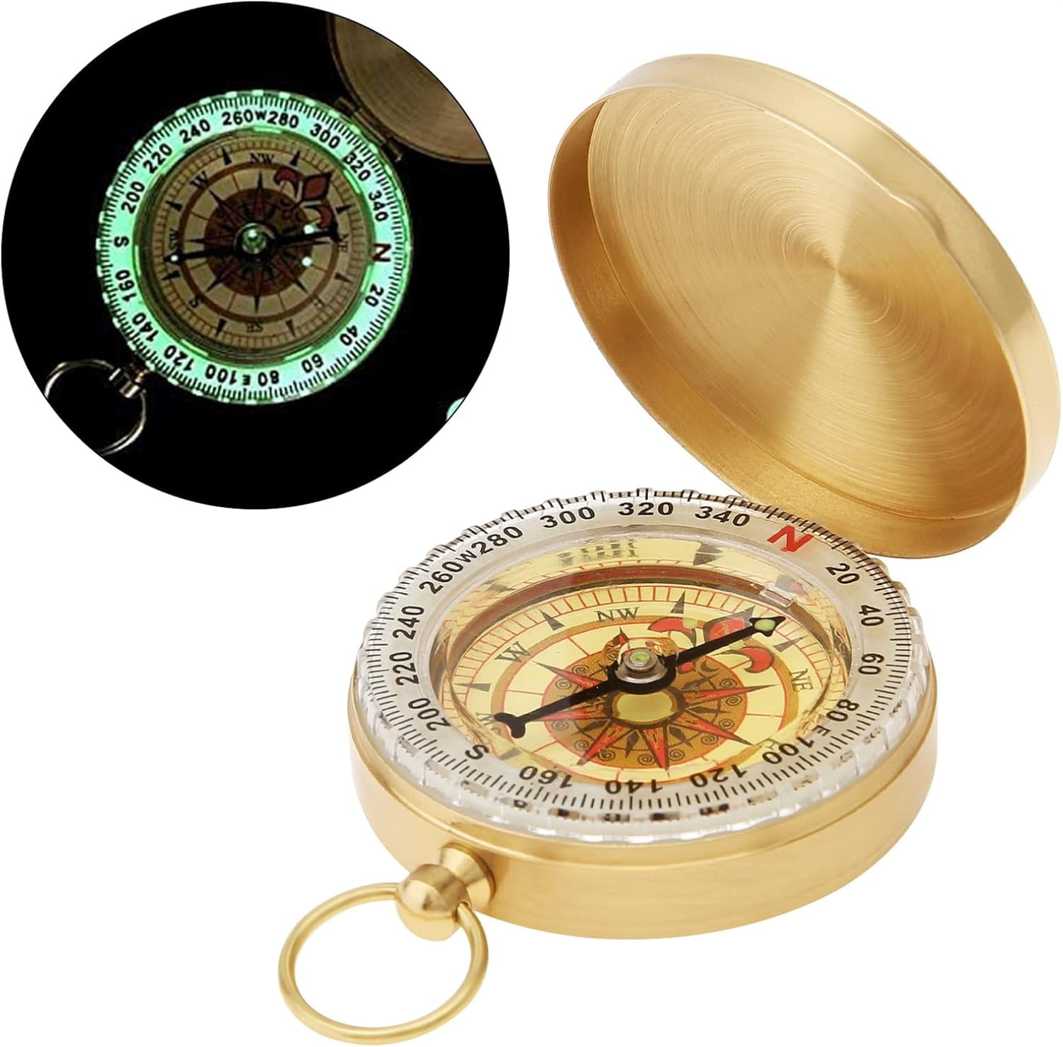 Camping Survival Compass Glow in the Dark Compass Waterproof Metal Gear ...