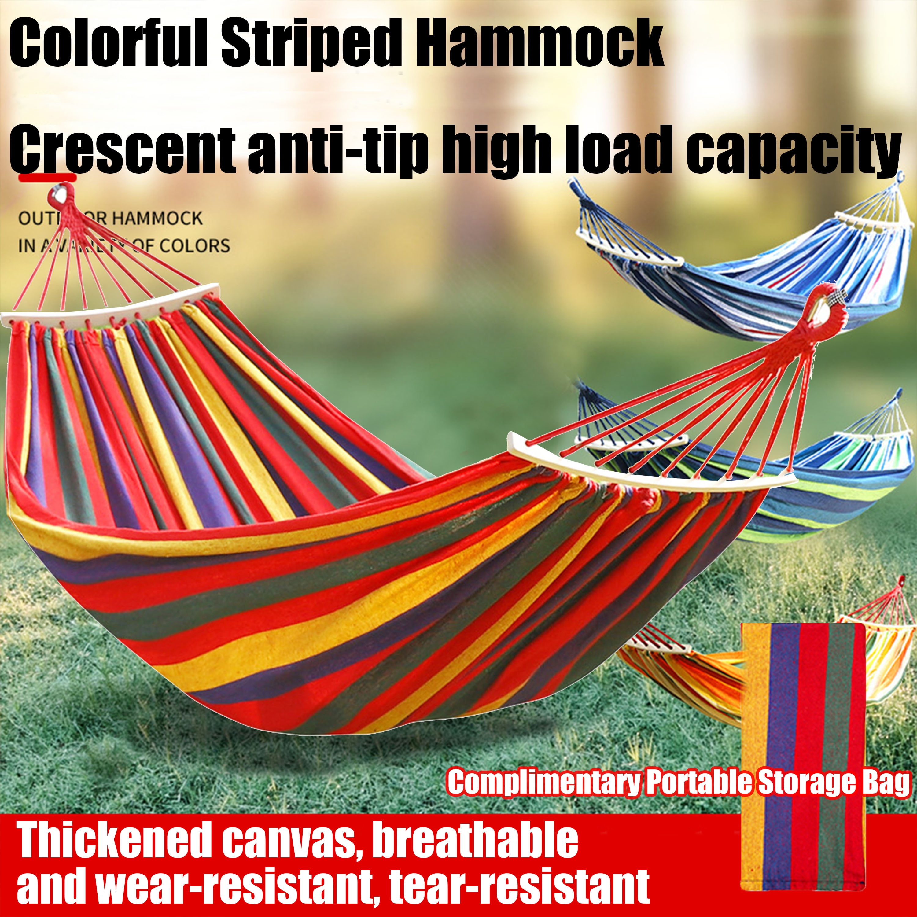 "Camping Double Hammock for Adults, Portable Stripe Hanging Hammock for ...
