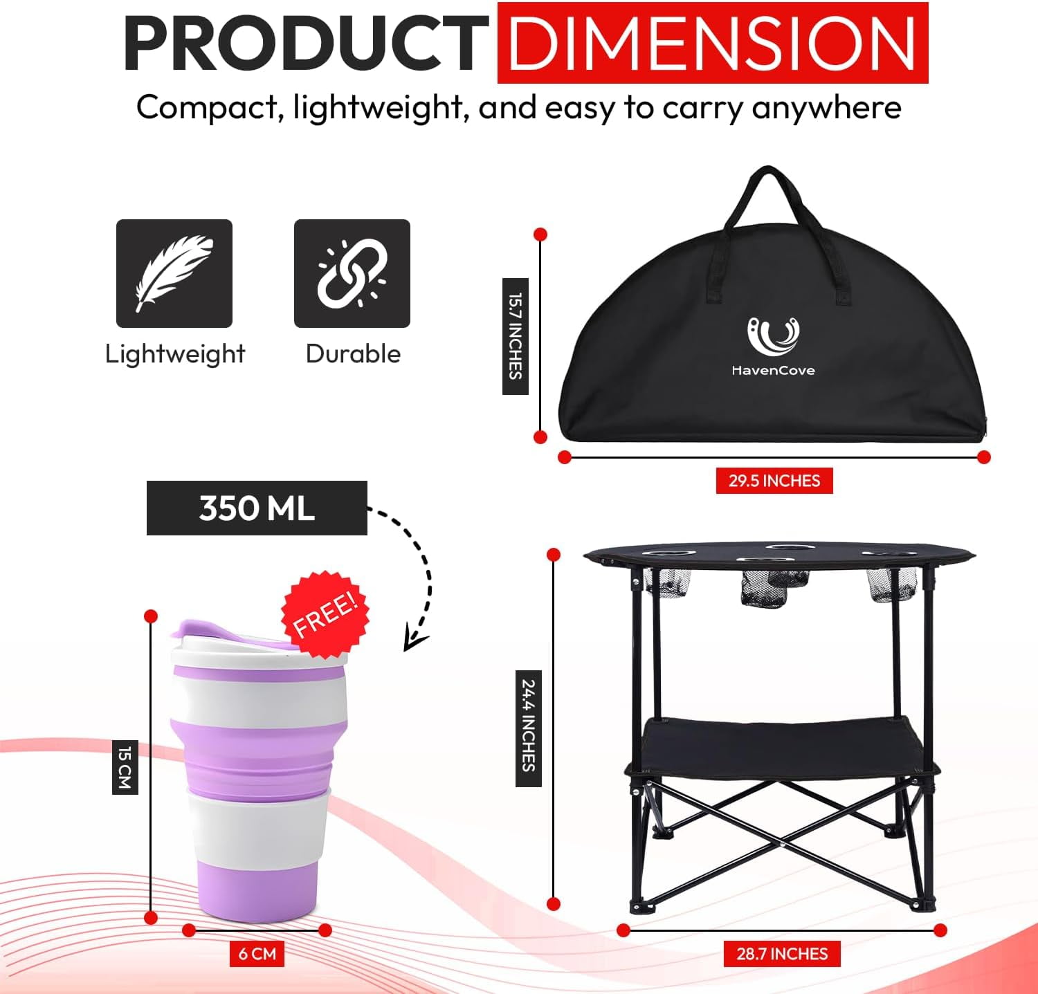 Camping Table, 2-Tier Folding Portable Table with 4 Cup Holders ...