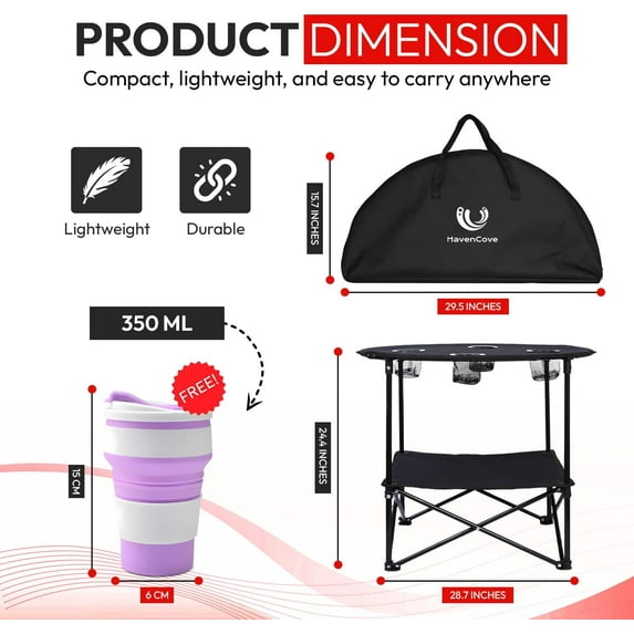 Camping Table, 2-Tier Folding Portable Table with 4 Cup Holders ...
