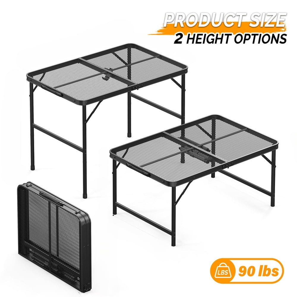 Camping Table 3 ft Adjustable Height Folding Grill Table with Mesh ...