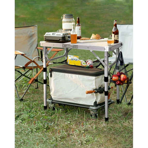 Camping Table: Adjustable Height Small Folding Table 23.6" L x 15.7" W ...