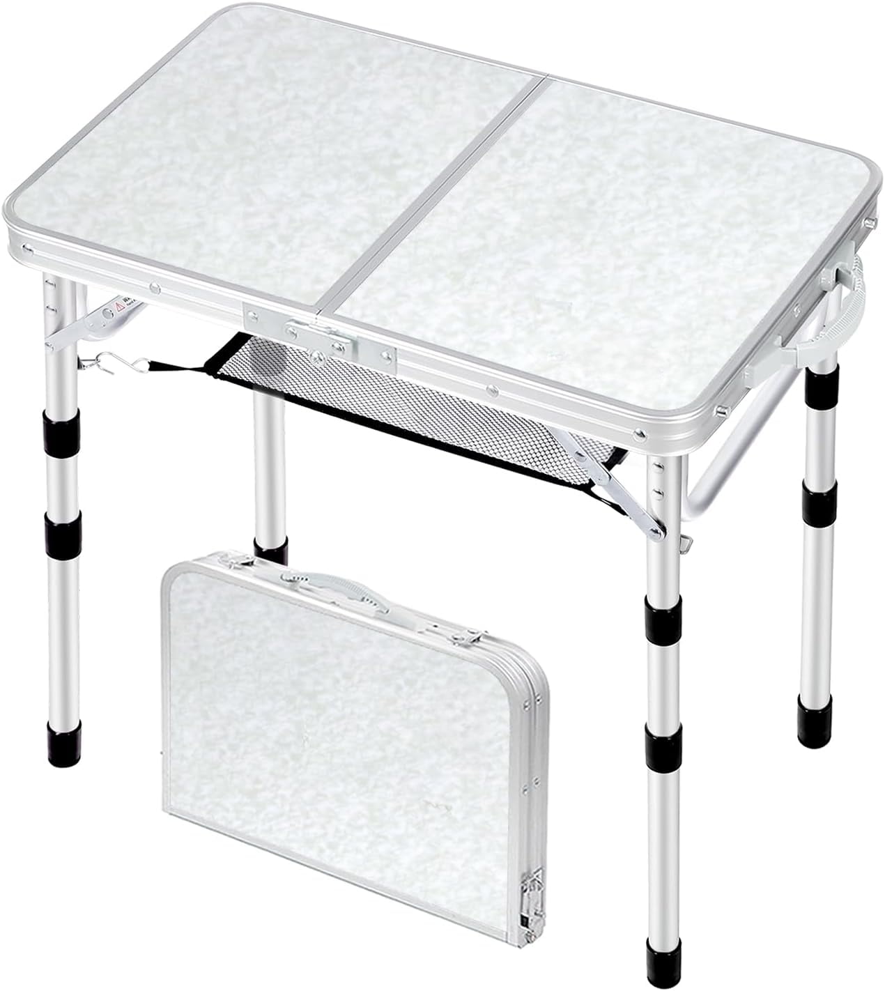 Camping Table: Adjustable Height Small Folding Table with Grid Layer ...