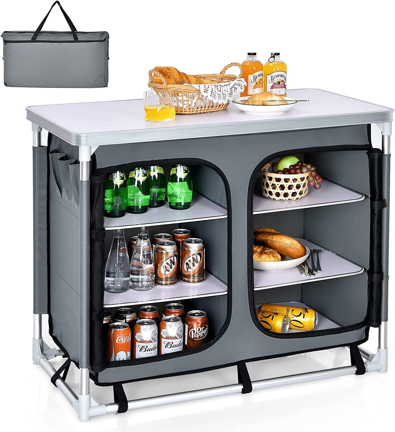 Camping Table, Aluminum Camp Kitchen Table with 6 Zipper Storage ...