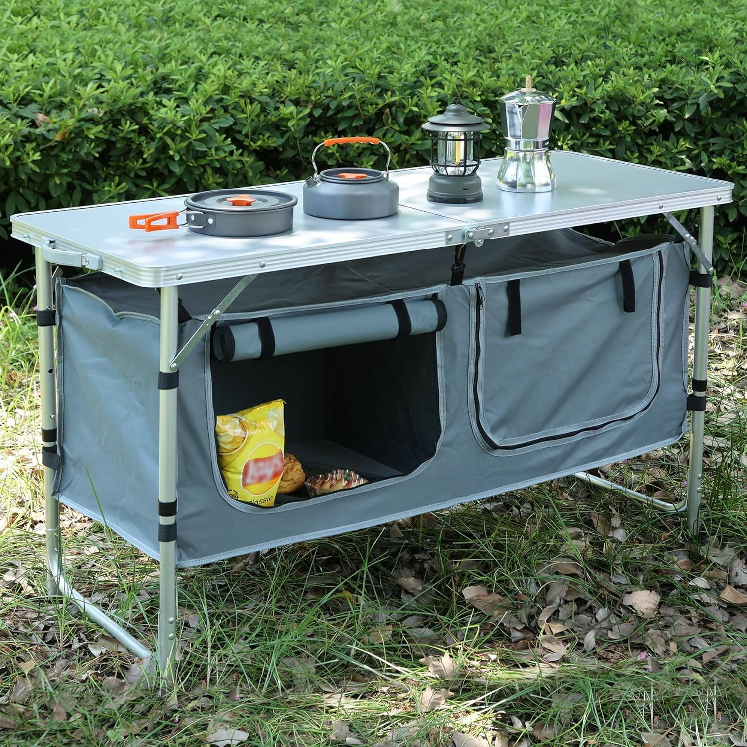 Camping Table, Folding Camping Table with Storage, Portable Kitchen ...